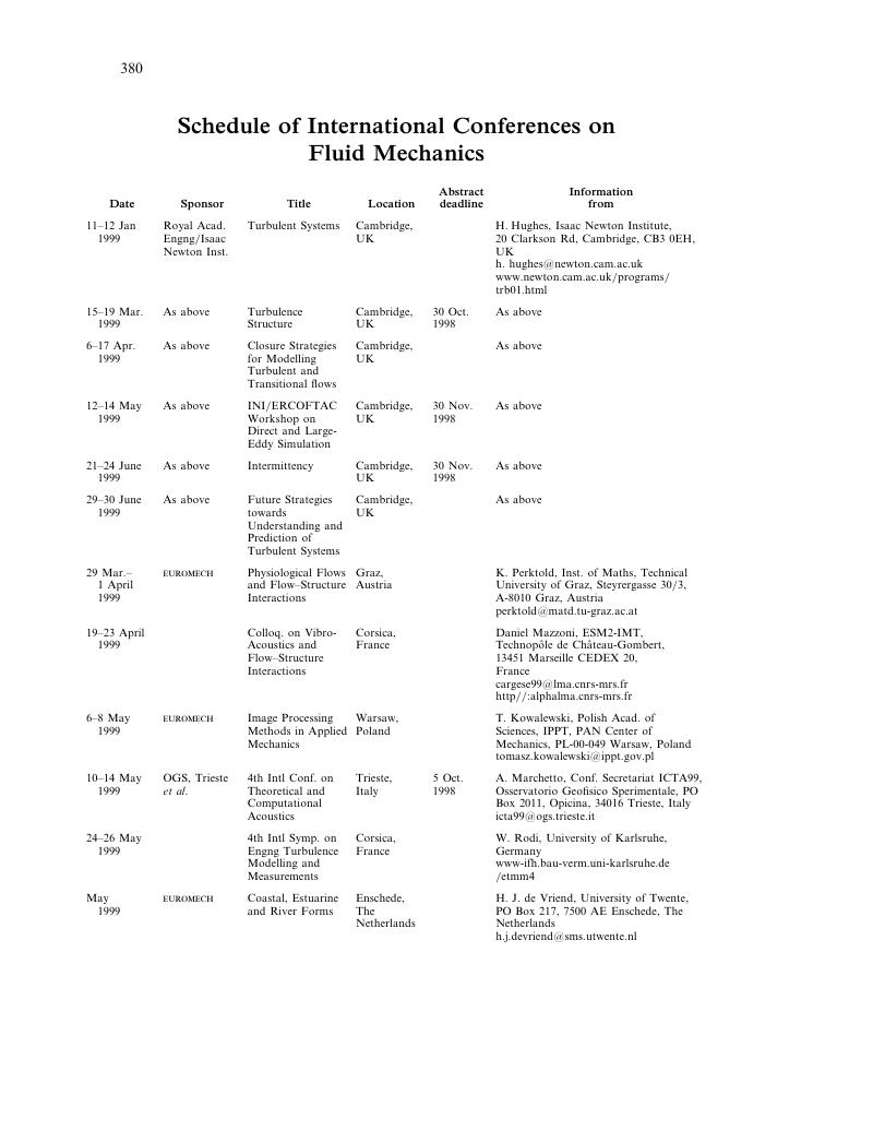 Schedule of International Conferences on Fluid Mechanics | Journal of ...
