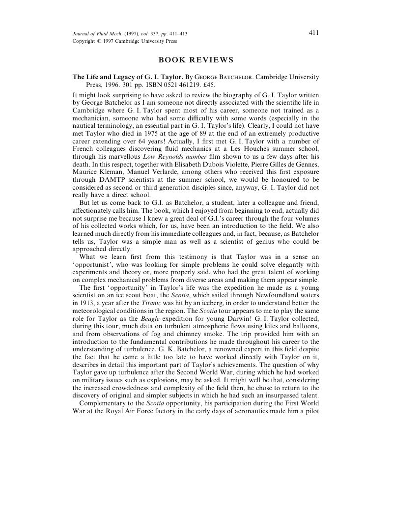 The Life and Legacy of G. I. Taylor. By George Batchelor. Cambridge ...