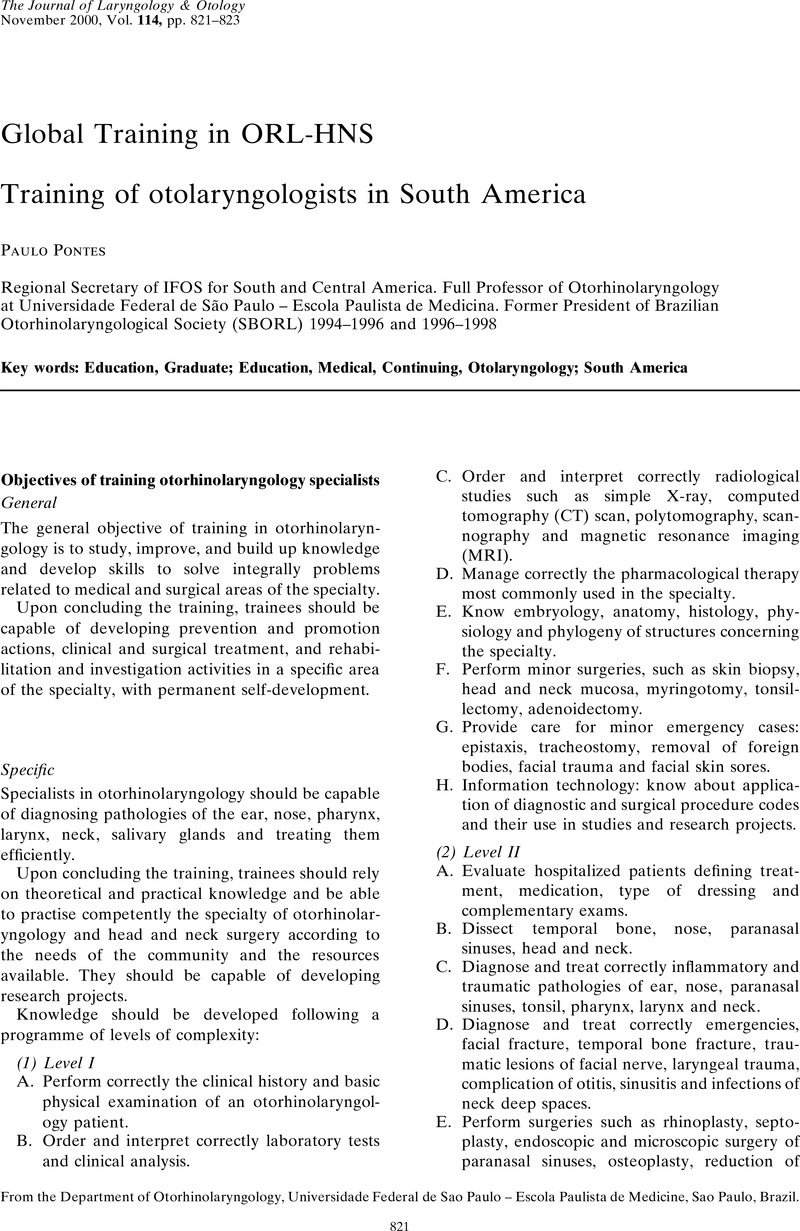 Global training in Orl-Hns: Training of Otolaryngologists in South ...