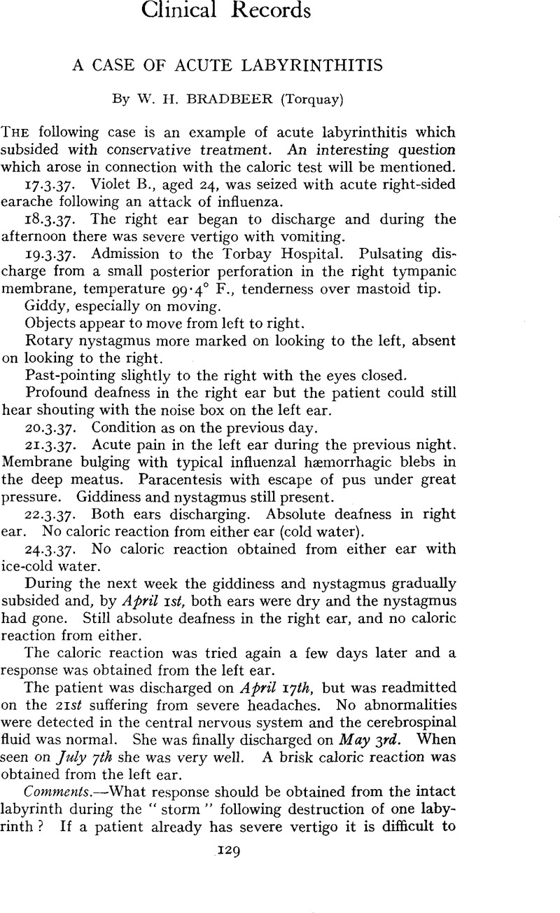 A Case of Acute Labyrinthitis | The Journal of Laryngology & Otology ...