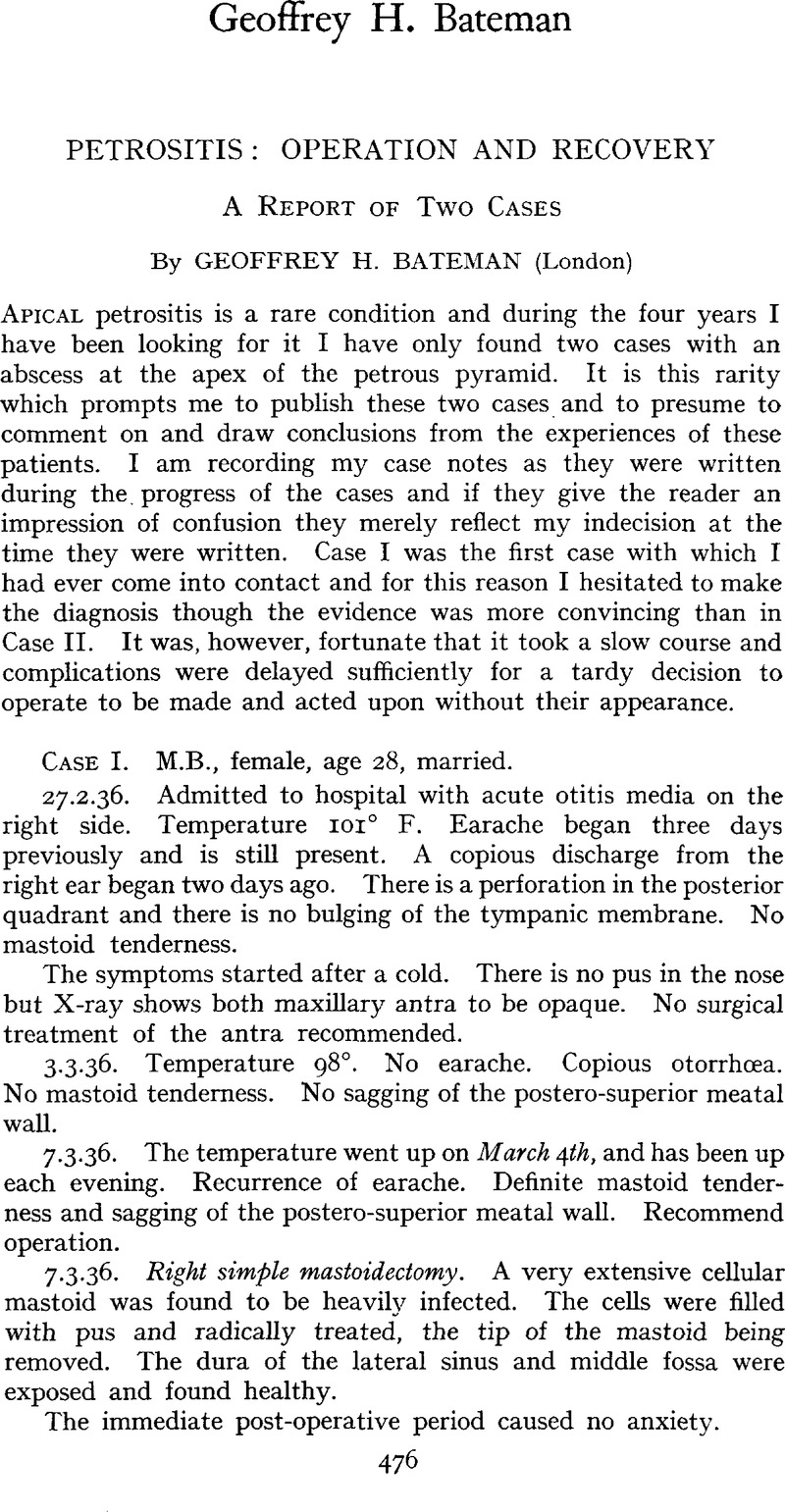 Petrositis: Operation and Recovery | The Journal of Laryngology ...