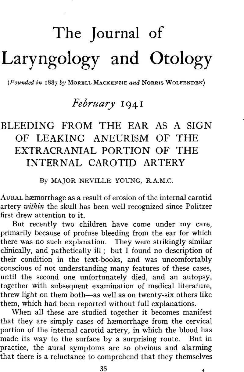 Bleeding from the Ear as a Sign of Leaking Aneurism of the Extracranial ...