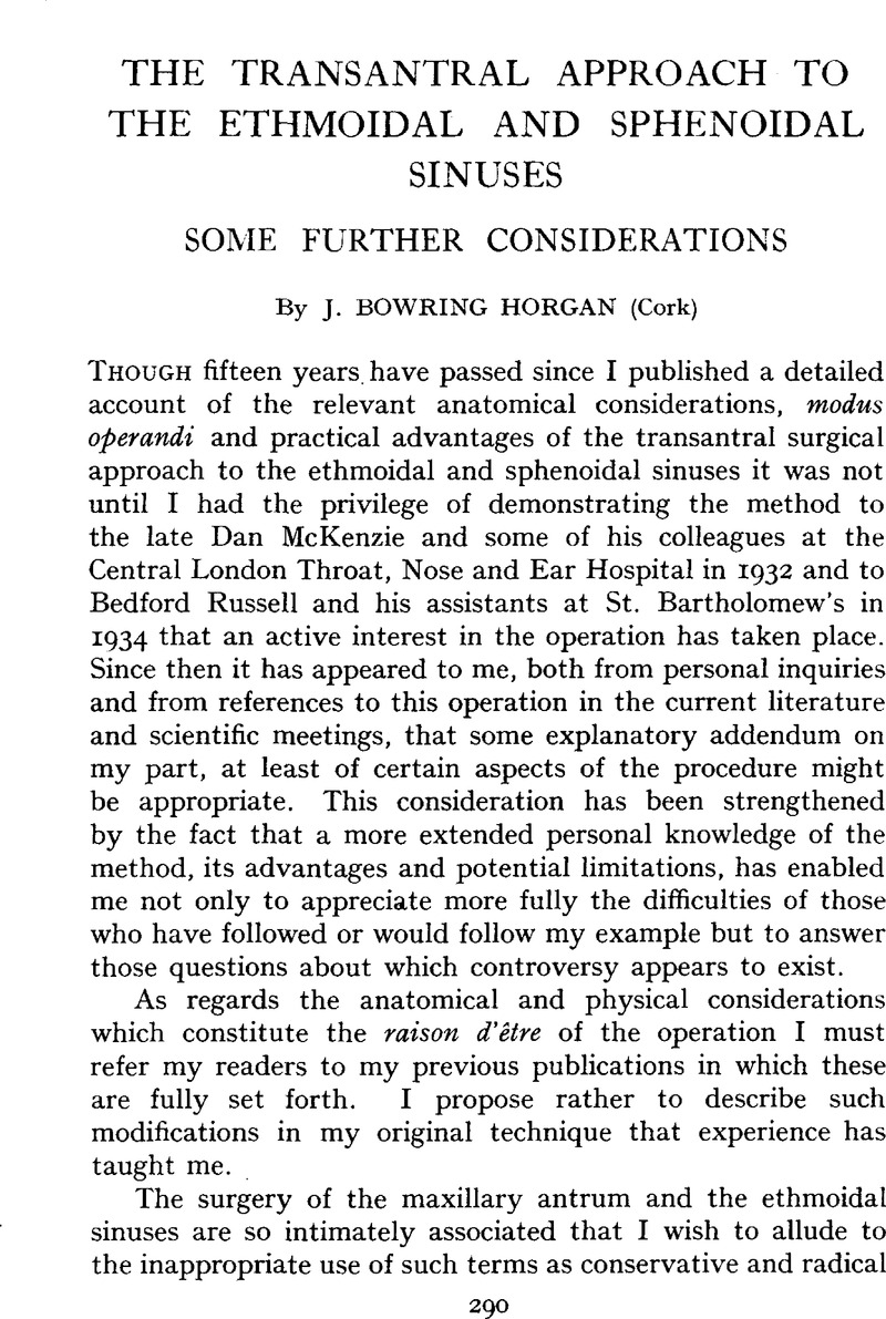 The Transantral Approach to the Ethmoidal and Sphenoidal Sinuses | The ...