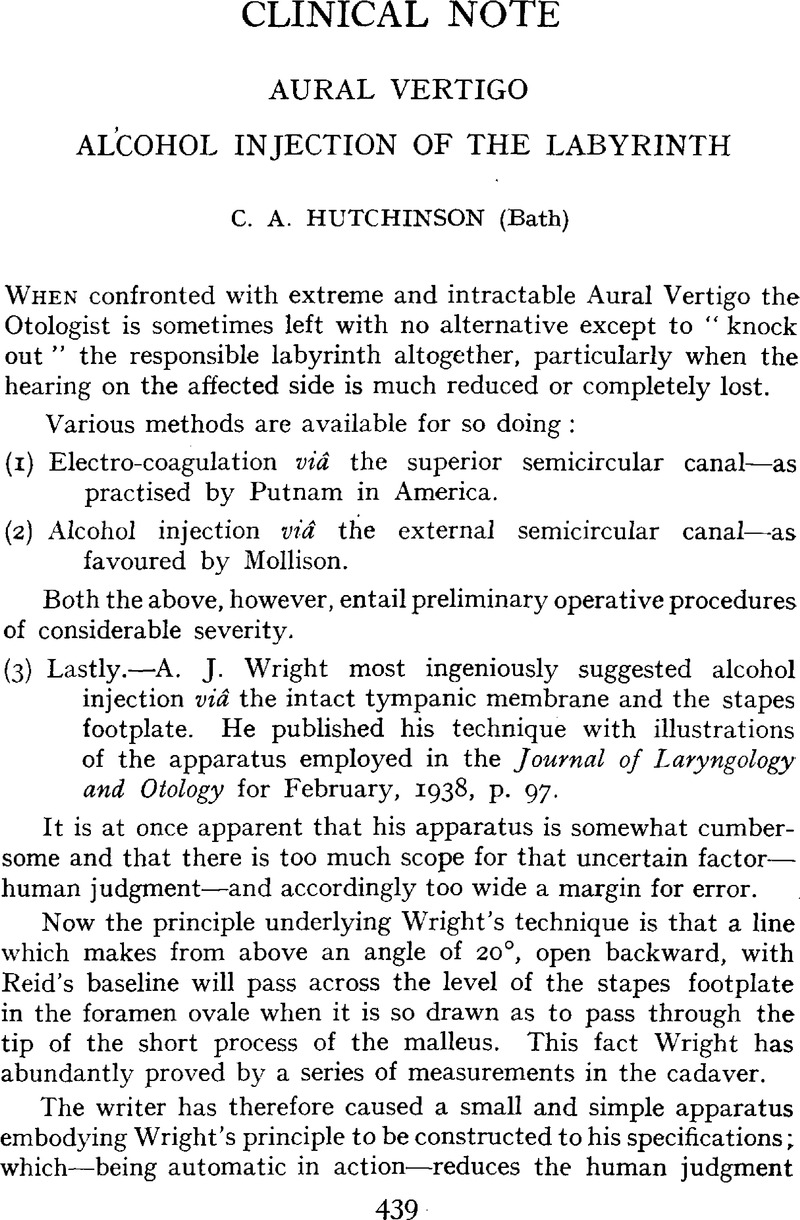Aural Vertigo Alcohol Injection of the Labyrinth | The Journal of ...