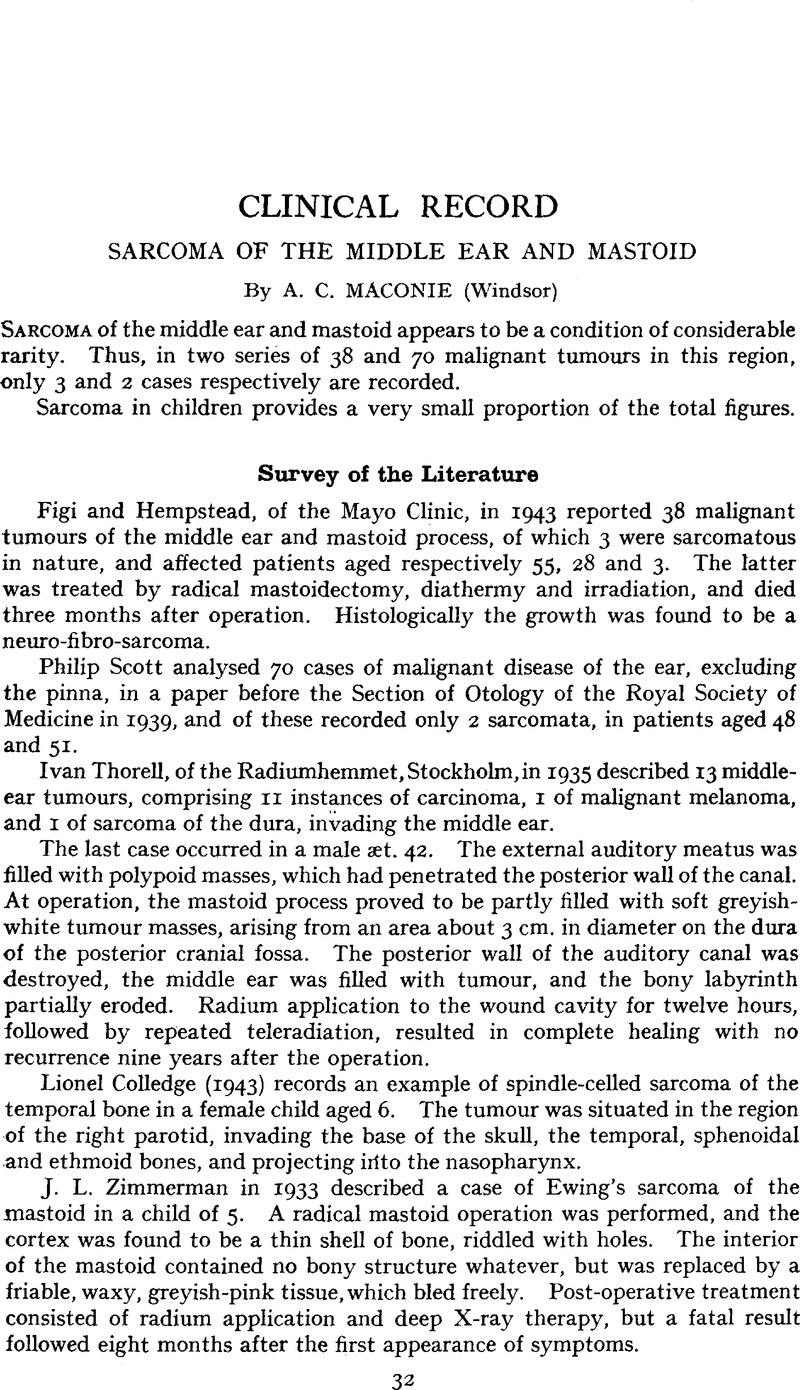 Sarcoma of the Middle Ear and Mastoid | The Journal of Laryngology ...