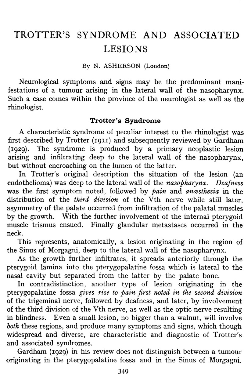 Trotter's Syndrome and Associated Lesions | The Journal of Laryngology ...