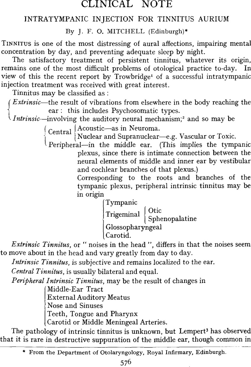 Intratympanic Injection for Tinnitus Aurium | The Journal of ...