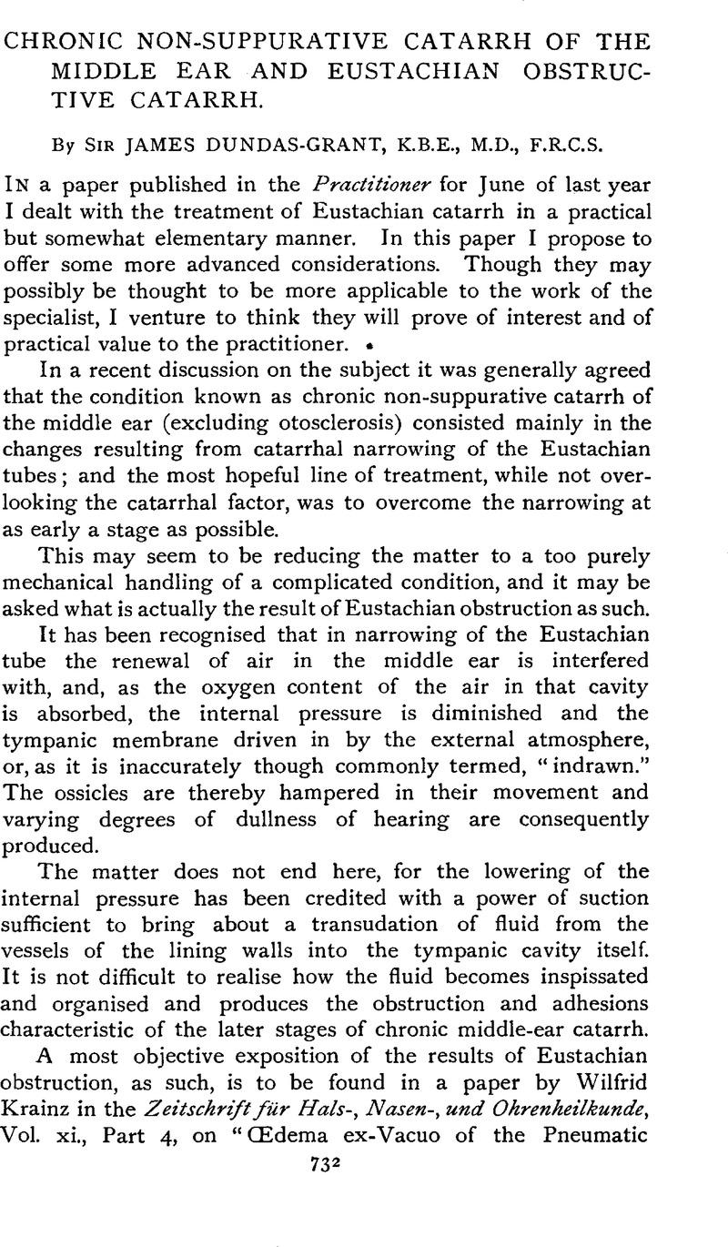 Chronic Non-Suppurative Catarrh of the Middle Ear and Eustachian ...