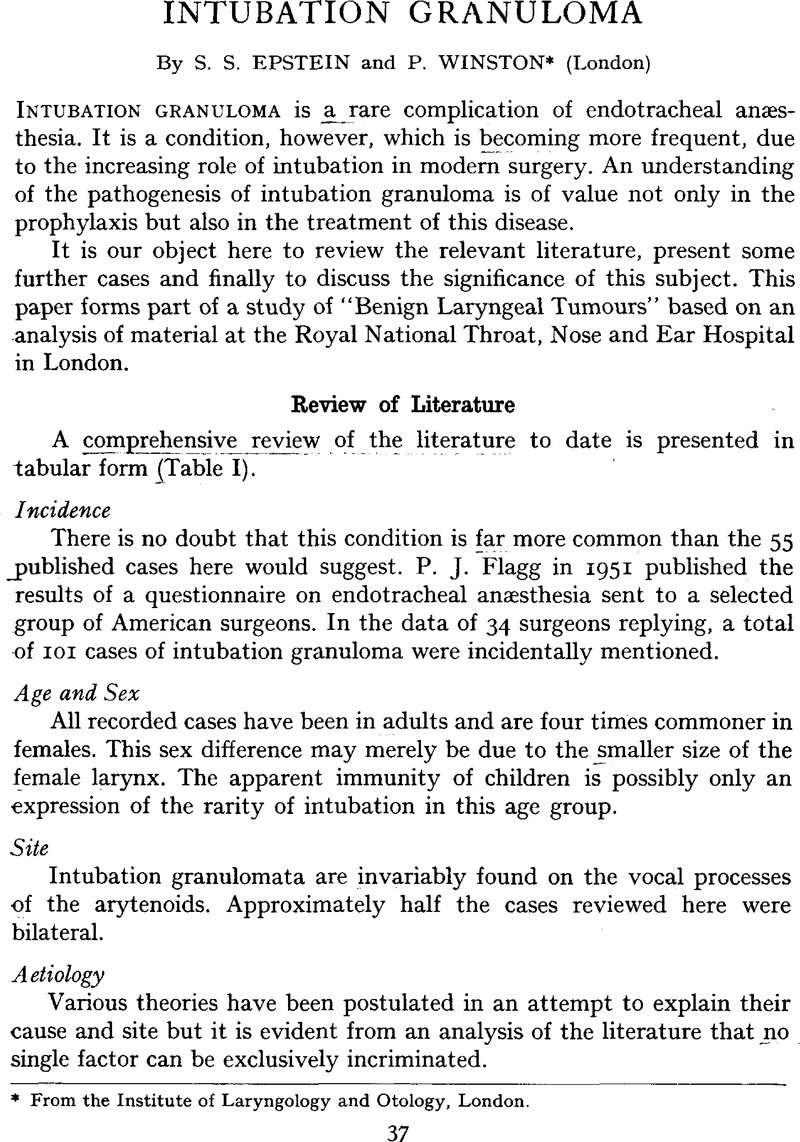 Intubation Granuloma | The Journal of Laryngology & Otology | Cambridge ...