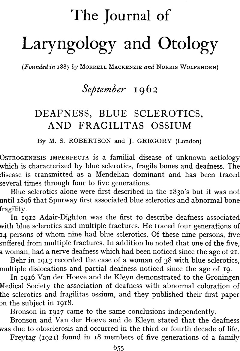 Deafness, Blue Sclerotics, and Fragilitas Ossium | The Journal of ...