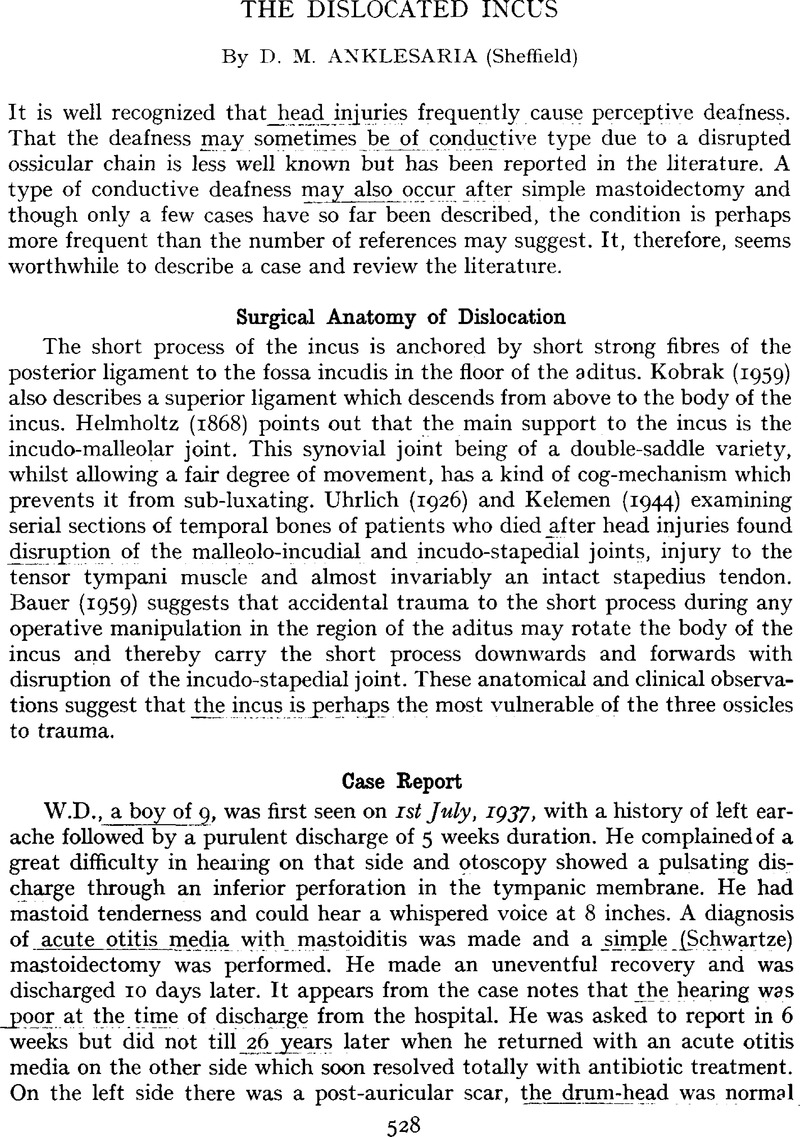 The Dislocated Incus | The Journal of Laryngology & Otology | Cambridge ...