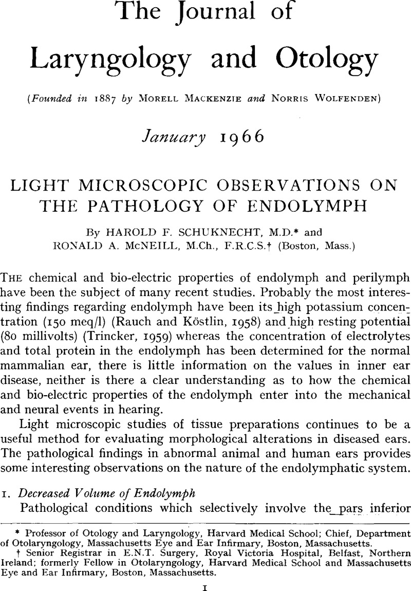 Light Microscopic Observations on the Pathology of Endolymph | The ...