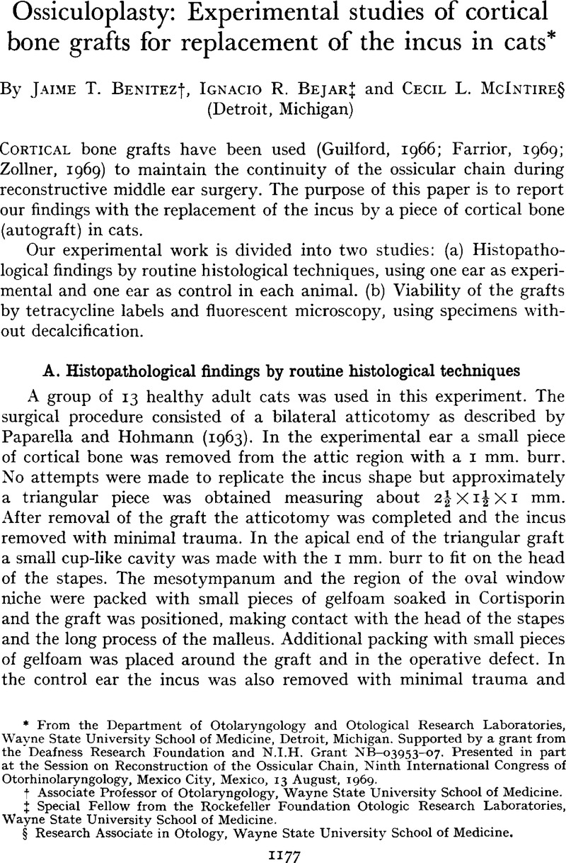 Ossiculoplasty: Experimental studies of cortical bone grafts for ...
