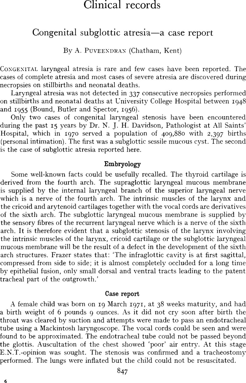 Congenital Subglottic Atresia—a Case Report The Journal Of Laryngology And Otology Cambridge Core