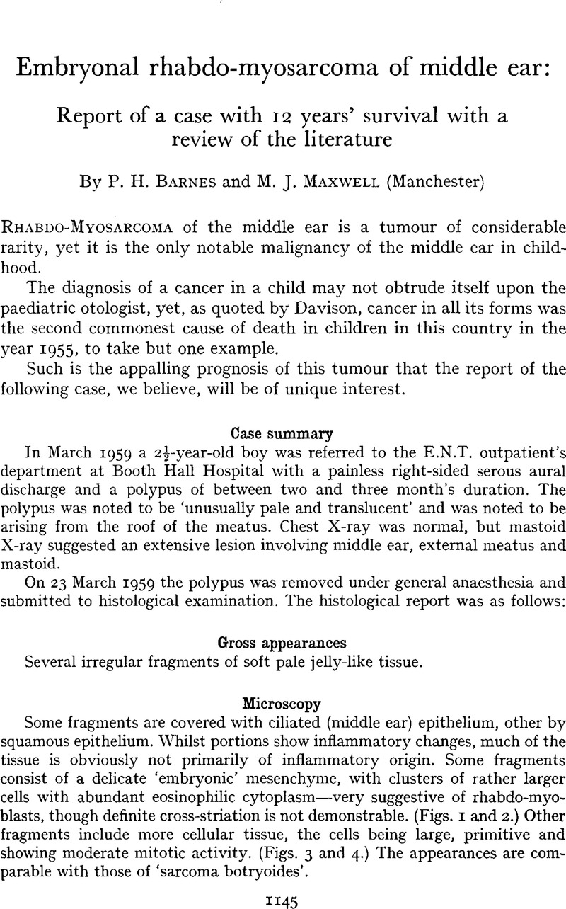 Embryonal rhabdo-myosarcoma of middle ear: | The Journal of Laryngology ...