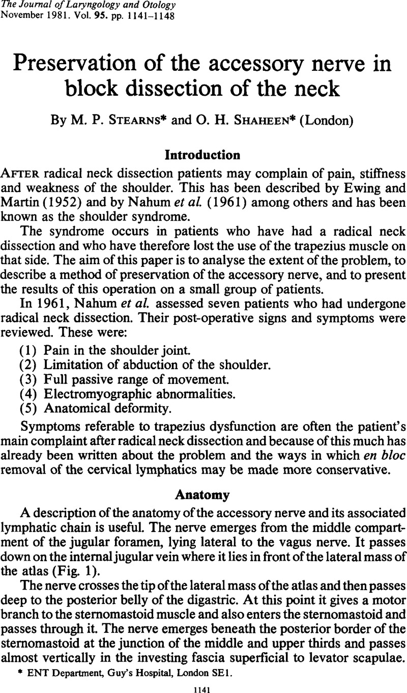 Preservation of the accessory nerve in block dissection of the neck ...