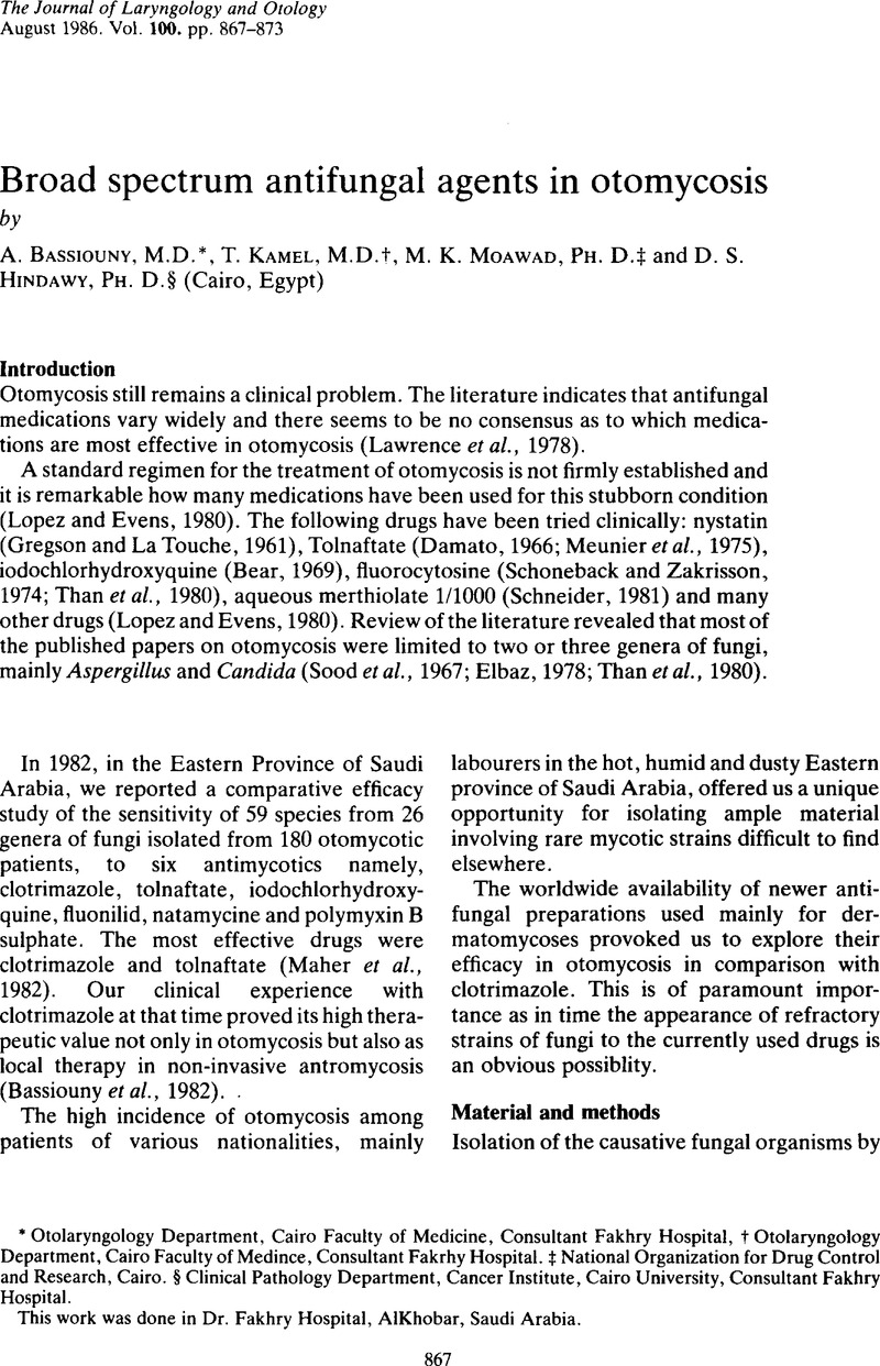 Broad spectrum antifungal agents in otomycosis | The Journal of ...