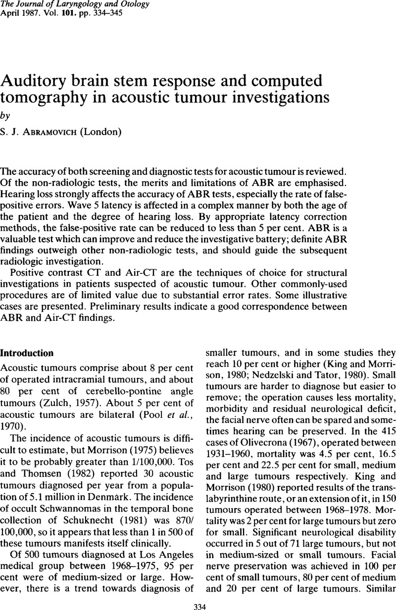 Auditory brain stem response and computed tomography in acoustic tumour ...