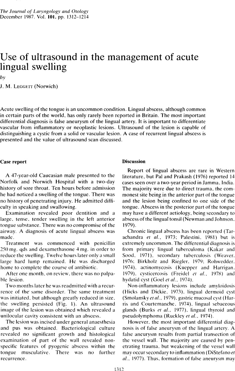 Use of ultrasound in the management of acute lingual swelling | The ...