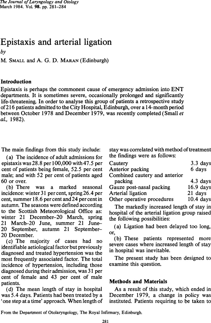 Epistaxis and arterial ligation | The Journal of Laryngology & Otology ...