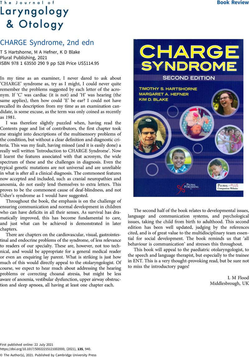 CHARGE Syndrome, 2nd edn T S Hartshorne, M A Hefner, K D Blake Plural ...