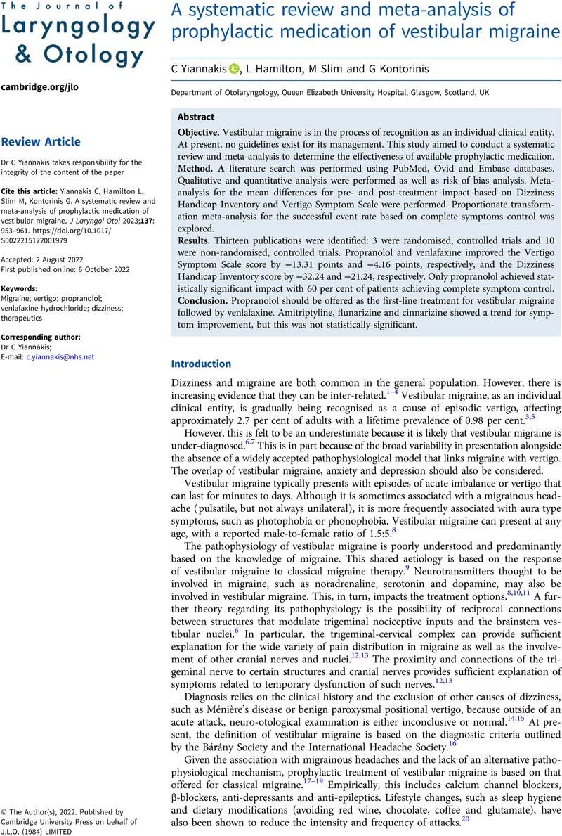 A systematic review and meta-analysis of prophylactic medication of ...