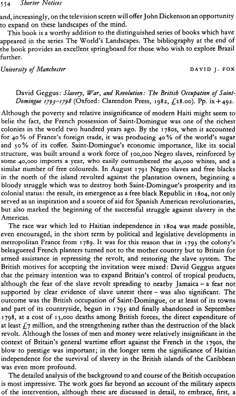 David Geggus: Slavery, War, and Revolution: The British Occupation of ...