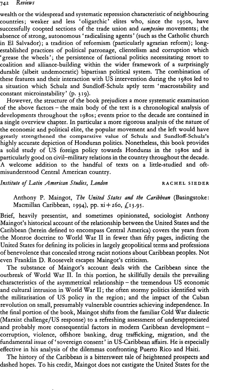 Anthony P. Maingot, The United States and the Caribbean (Basingstoke ...