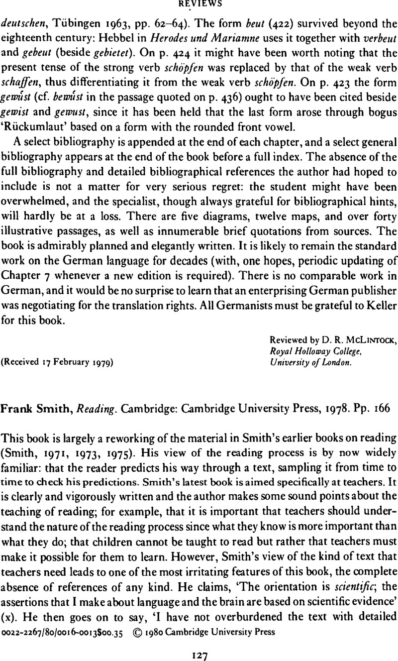 Frank Smith, Reading. Cambridge: Cambridge University Press, 1978. Pp ...