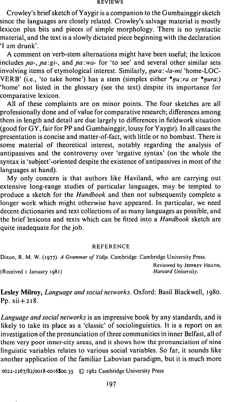 Lesley Milroy, Language and social networks. Oxford: Basil Blackwell ...