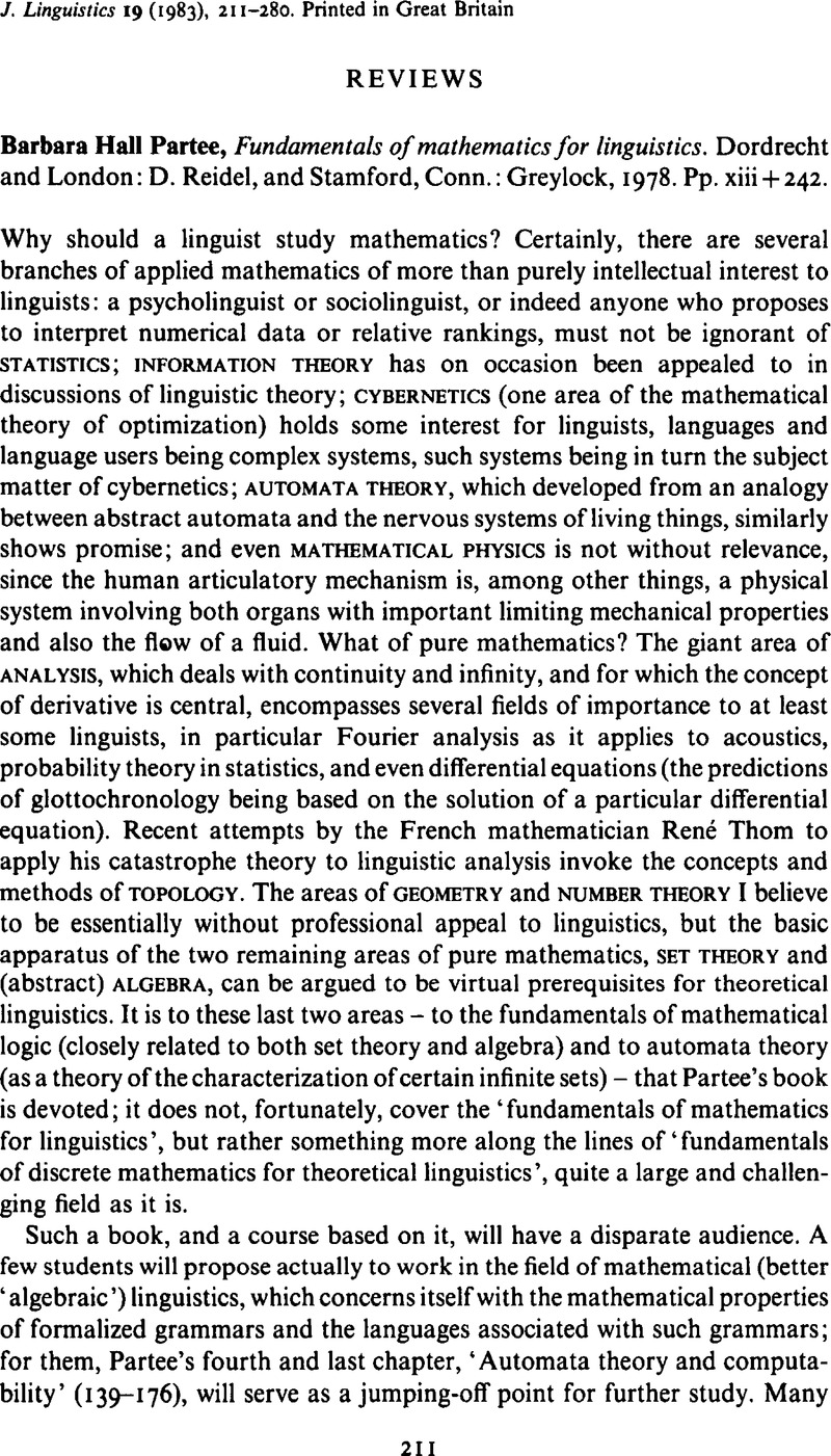 Barbara Hall Partee, Fundamentals of mathematics for linguistics ...