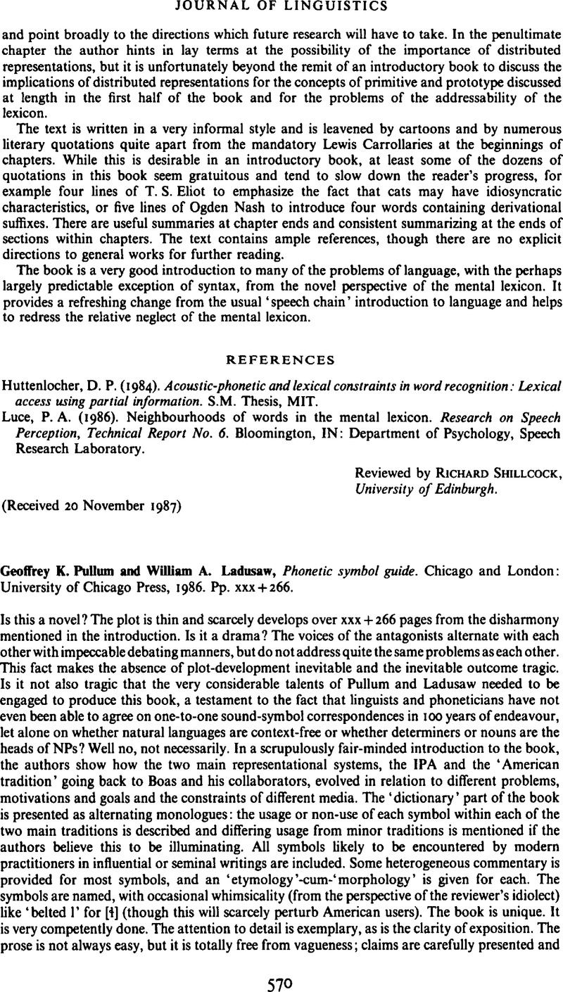 Geoffrey K. Pullum and William A. Ladusaw, Phonetic symbol guide ...