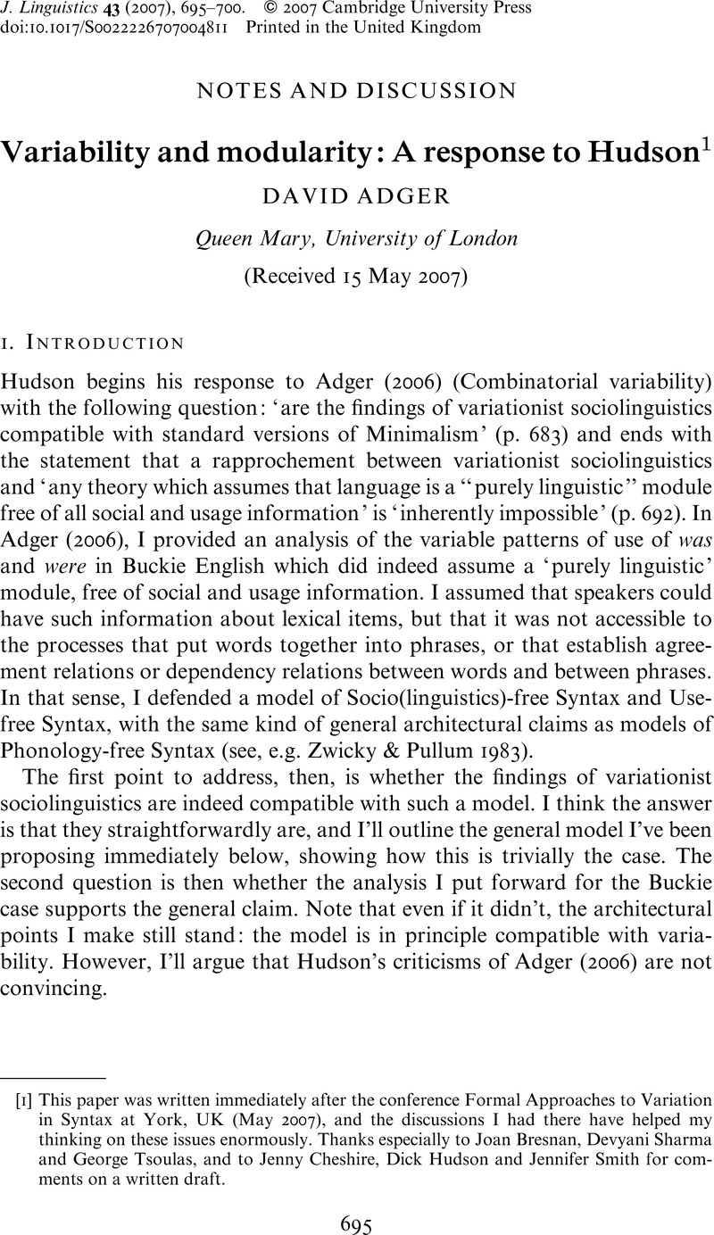 Variability and modularity: A response to Hudson1 | Journal of ...