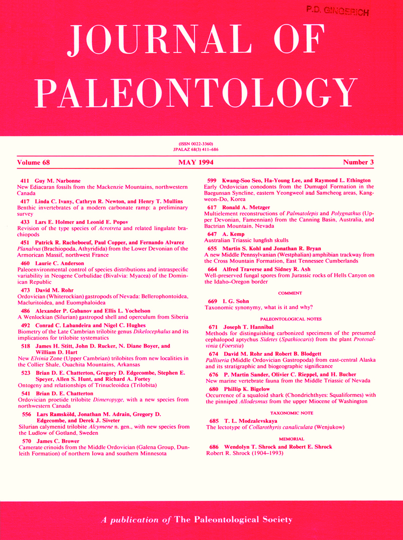 JPA volume 68 issue 3 Cover and Front matter | Journal of Paleontology ... JPA volume 68 issue 3 Cover and Front matter | Journal of Paleontology ...
