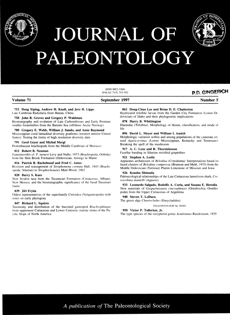 JPA volume 71 issue 5 Cover and Front matter | Journal of Paleontology ...