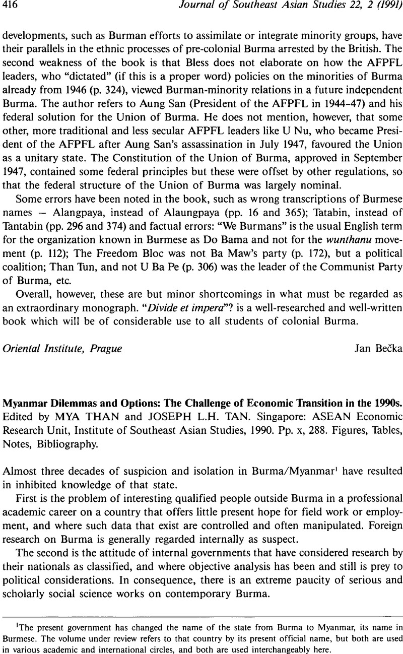Burma - Myanmar Dilemmas and Options: The Challenge of Economic ...