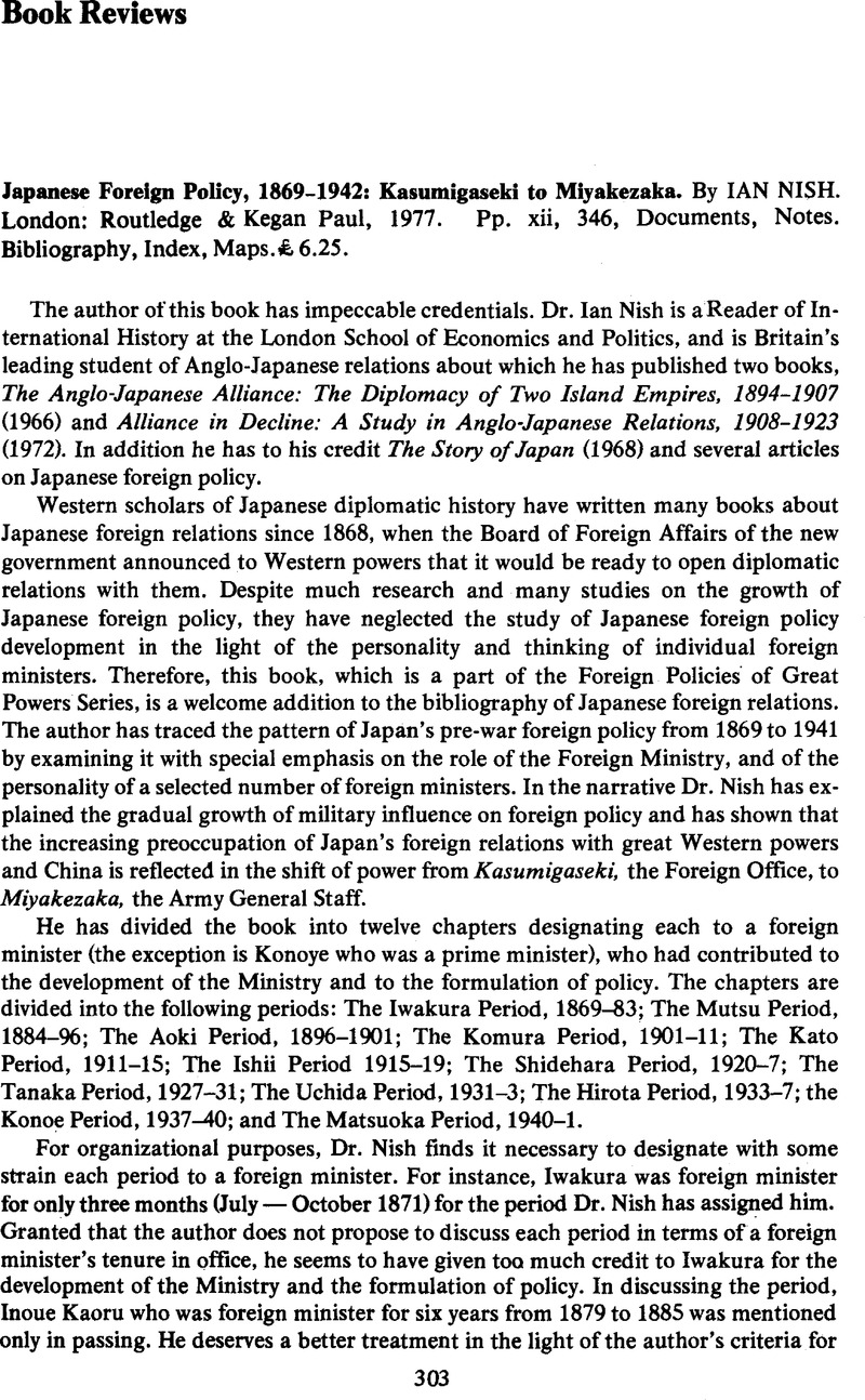 Japanese Foreign Policy, 1869–1942: Kasumigaseki to Miyakezaka. By Ian ...