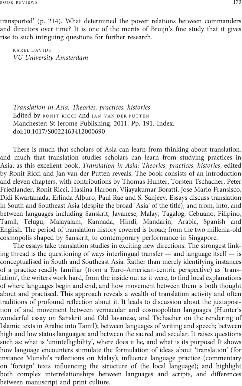 Asia. Translation in Asia: Theories, practices, histories. Edited by ...