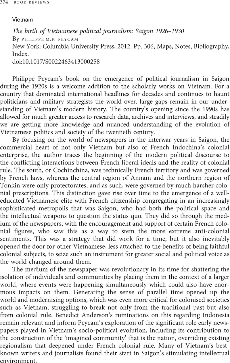 Vietnam. The birth of Vietnamese political journalism: Saigon 1926–1930 ...