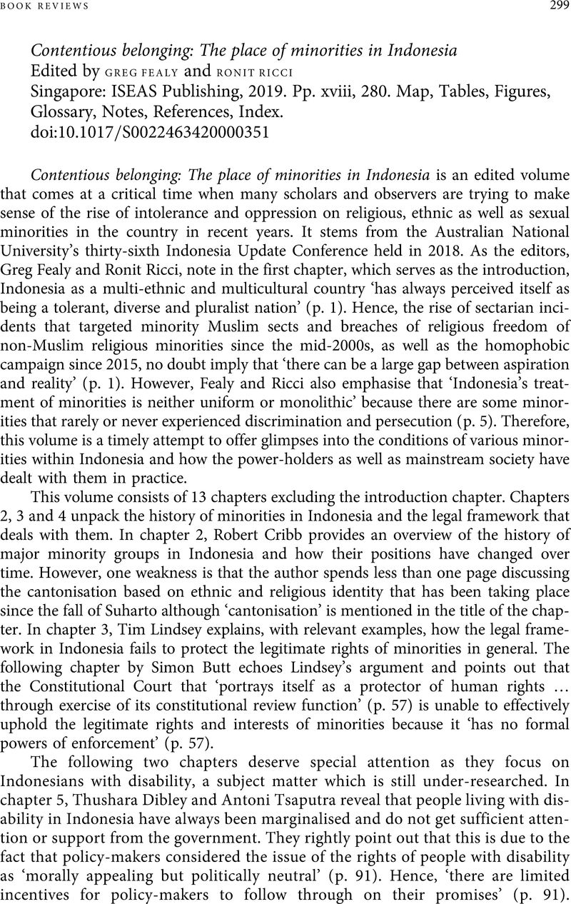 Indonesia. Contentious belonging: The place of minorities in Indonesia ...