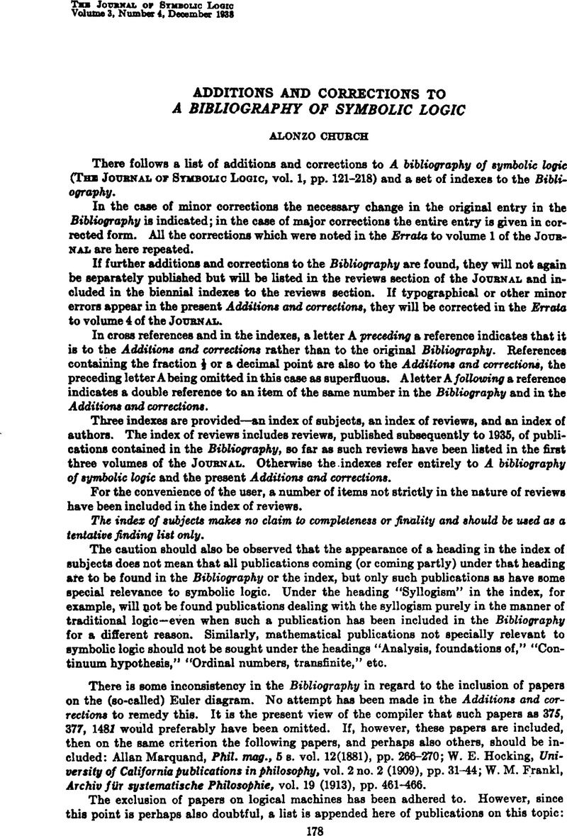 Additions and corrections to A bibliography of symbolic logic | The Journal of Symbolic Logic ...