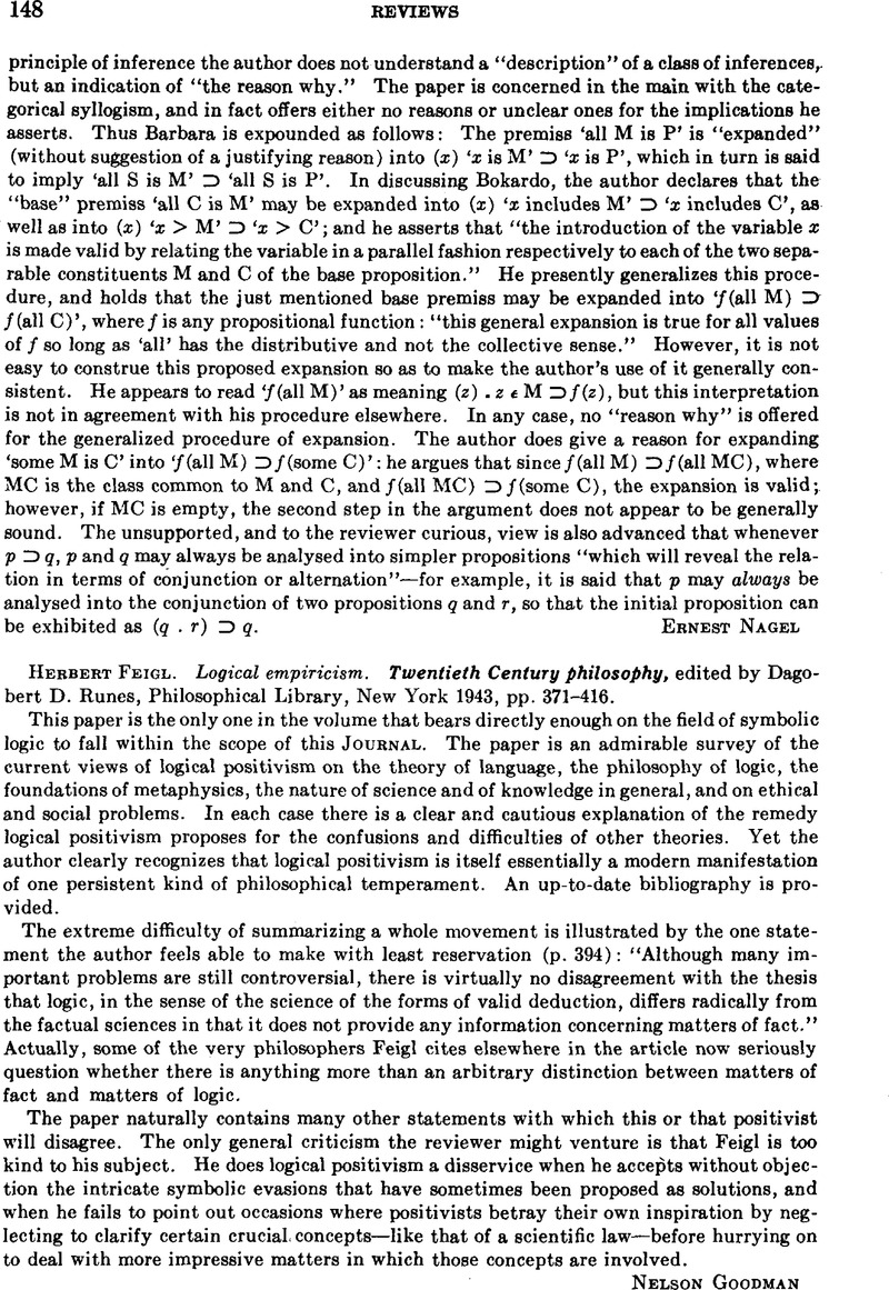 Herbert Feigl. Logical empiricism. Twentieth Century philosophy, edited ...