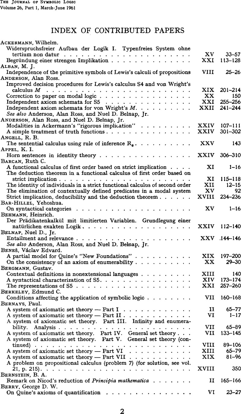 Index of contributed papers | The Journal of Symbolic Logic | Cambridge ...