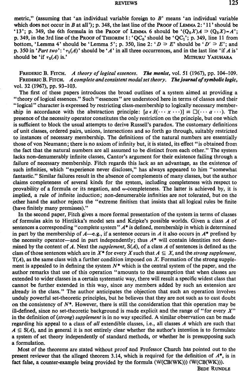 Frederic B. Fitch. A theory of logical essences. The monist, vol. 51 ...