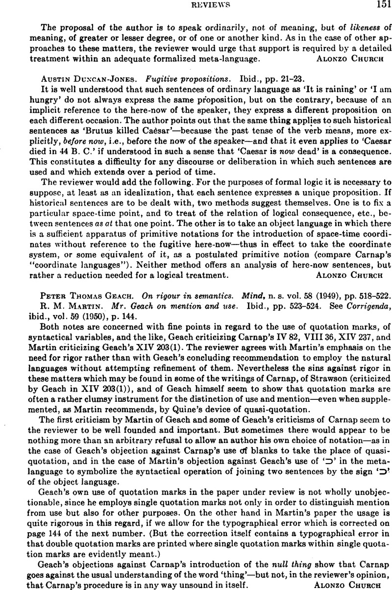 Peter Thomas Geach. On rigour in semantics. Mind, n. s. vol. 58 (1949 ...