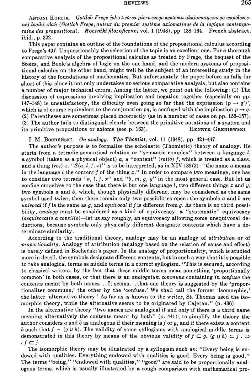 I. M. Bocheński. On analogy. The Thomist, vol. 11 (1948), pp. 424–447 ...