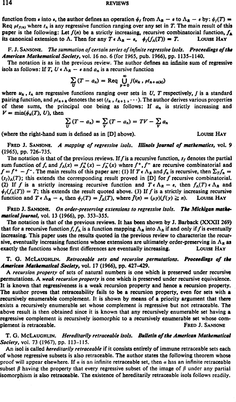 Fred J. Sansone. A mapping of regressive isols. Illinois journal of ...