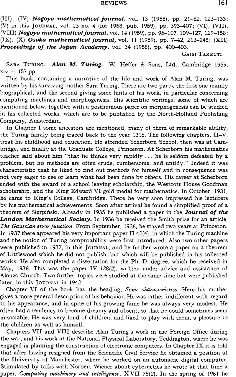 Sara Turing. Alan M. Turing. W. Heffer & Sons, Ltd., Cambridge1959, xiv ...