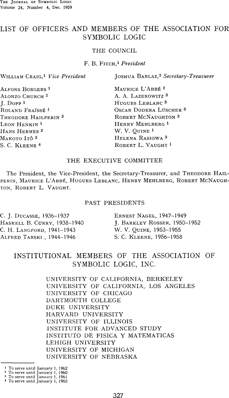 List of officers and members of the Association for Symbolic Logic ...
