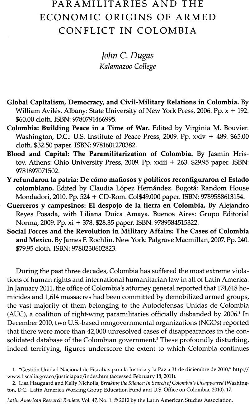 Paramilitaries and the Economic Origins of Armed Conflict in Colombia ...